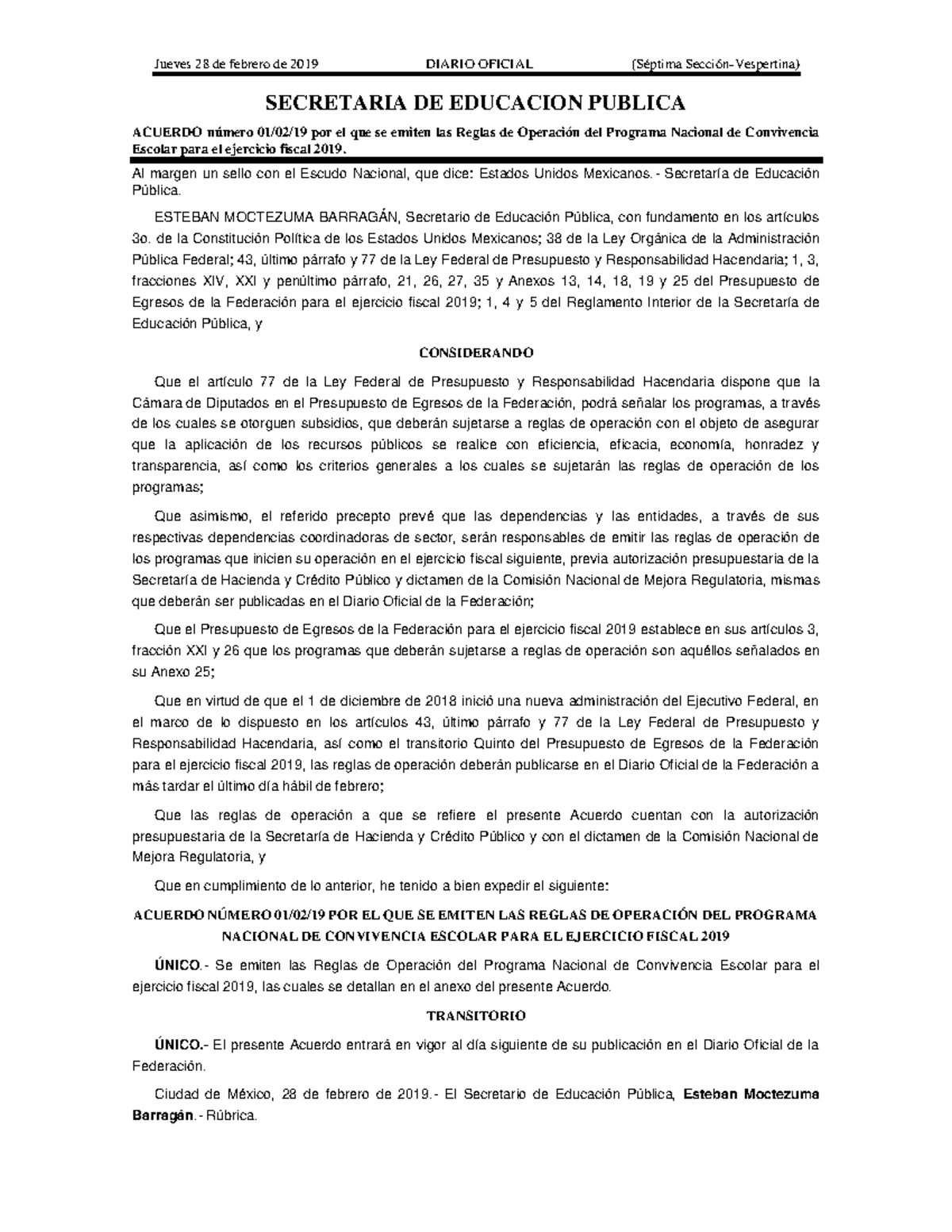 5. Acuerdo número 01 02 19 por el que se emiten las Reglas de Operación del Programa Nacional de ...