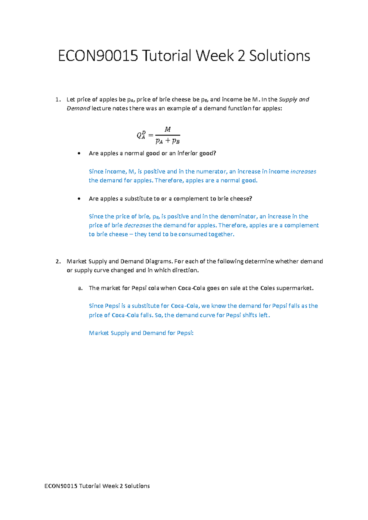 ECON90015 Tutorial Week 2 Solutions - ECON90015 Tutorial Week 2 ...