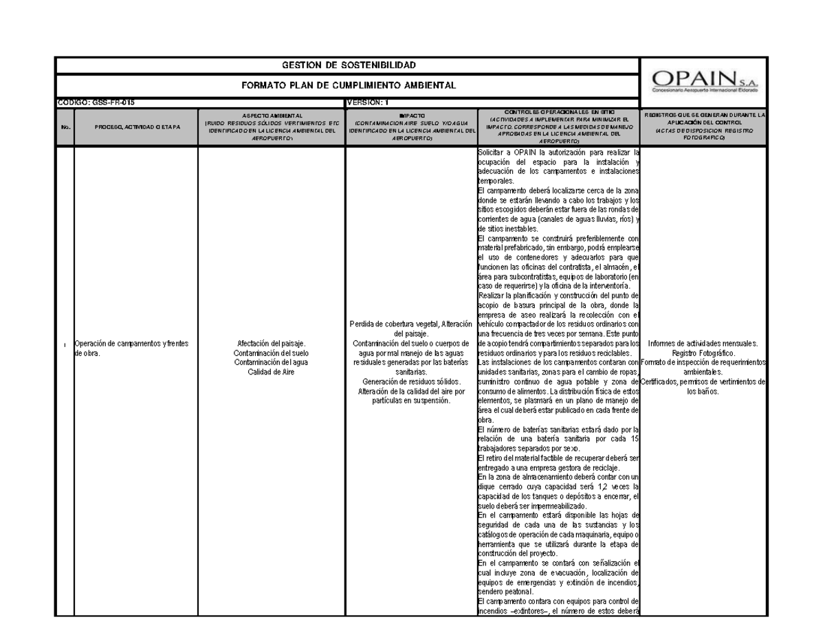 PLAN DE Cumplimiento Ambiental - Divar Ingenieros SAS - GESTION DE ...