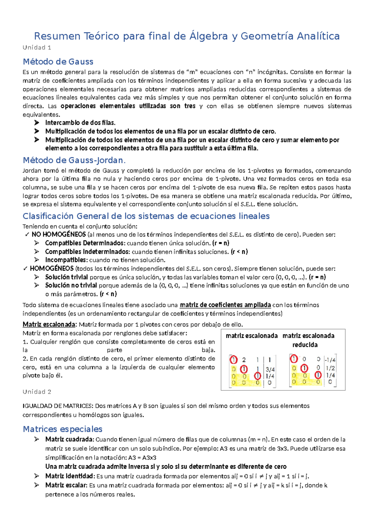 Resumen Final Algebra - Resumen Teórico para final de Álgebra y ...