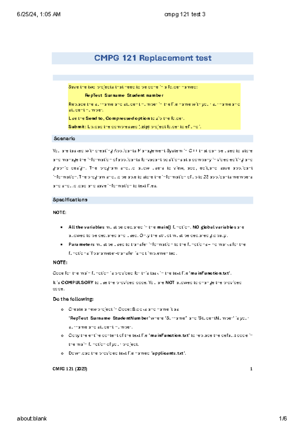 Cmpg 121 test 3 - CMPG 121 (2023) 1 CMPG 121 Replacement test Save the ...