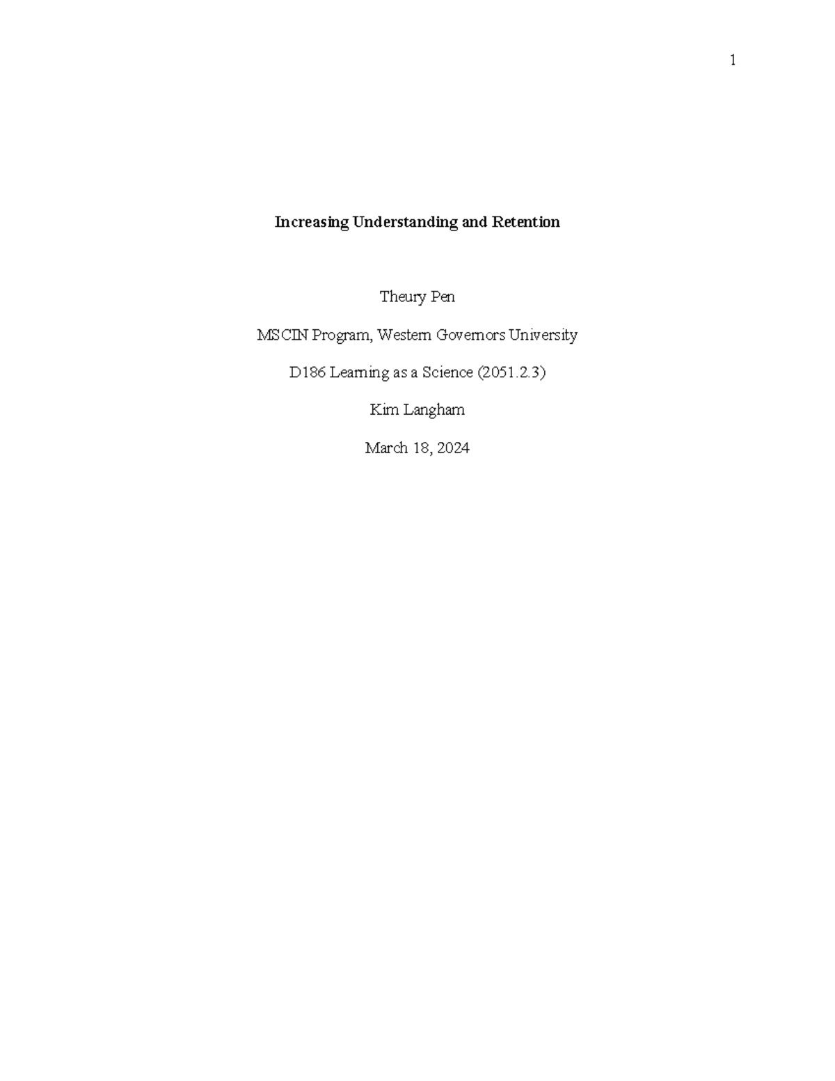 Pen D186 Task 3-Increasing Understanding and Retention - Increasing ...