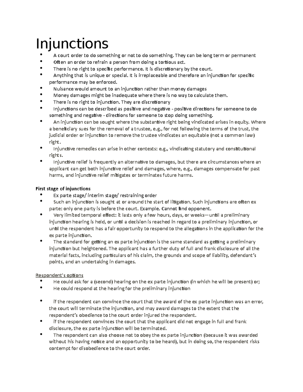 Injunctions - injunction summary - Injunctions A court order to do ...
