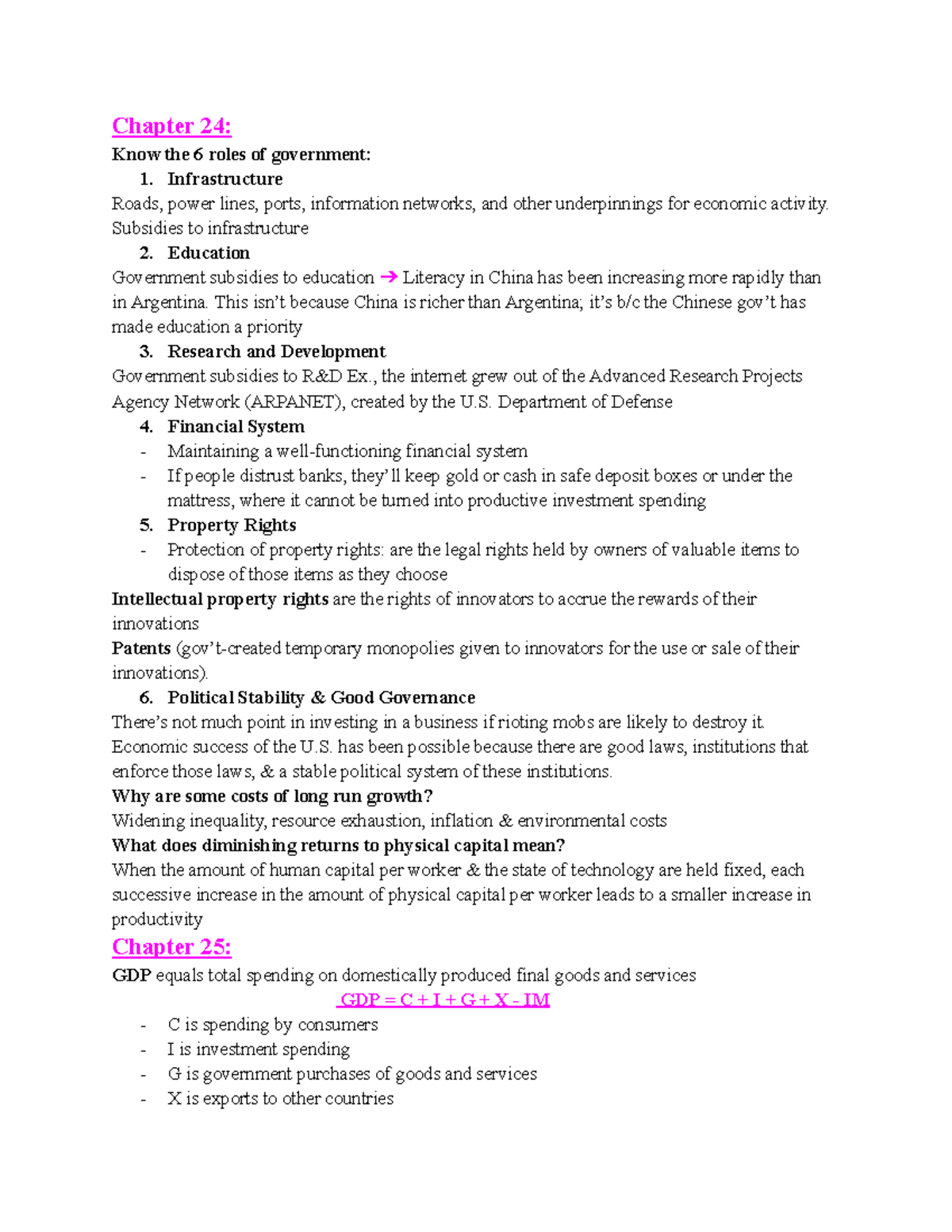 ECON Notes 2 - Chapter 24: Know the 6 roles of government: 1 ...