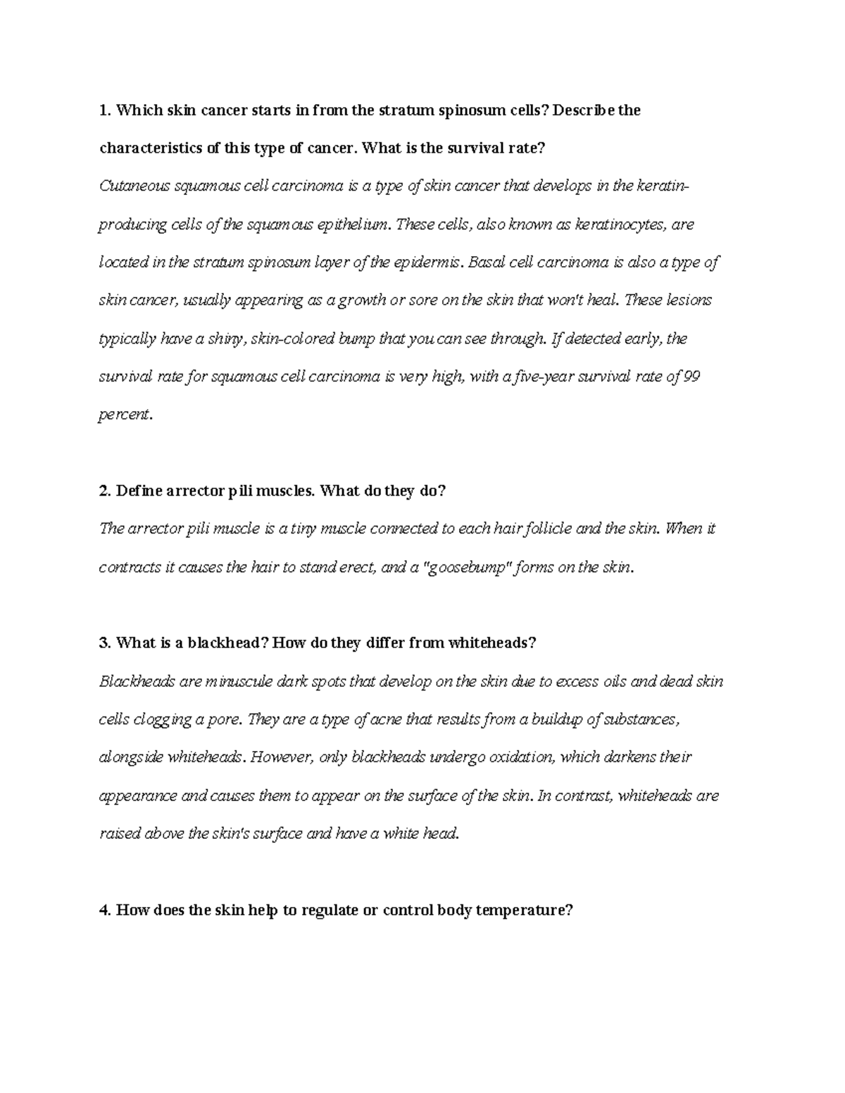 Chapter 4 Essay Questions - Which skin cancer starts in from the ...
