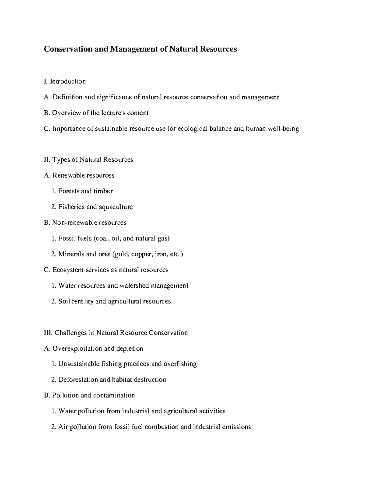 Conservation and Management of Natural Resources - Introduction A ...