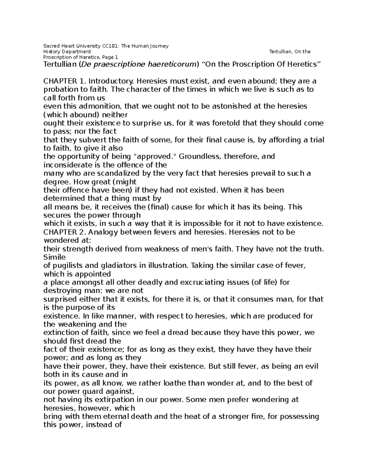 Tertullian, On the Proscription of Heretics - Introductory. Heresies ...