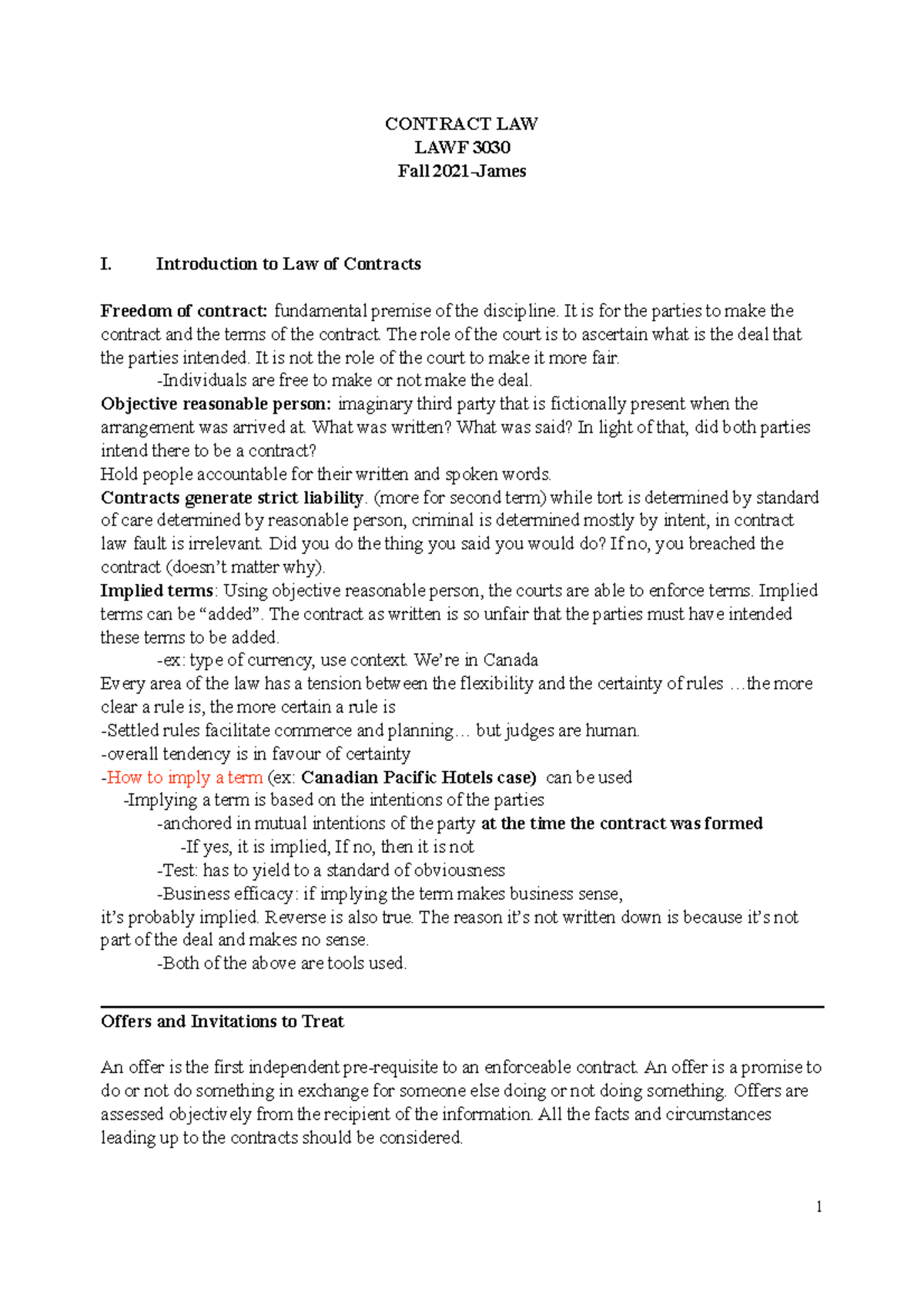 Contracts Fall Framework - CONTRACT LAW LAWF 3030 Fall 2021-James I ...