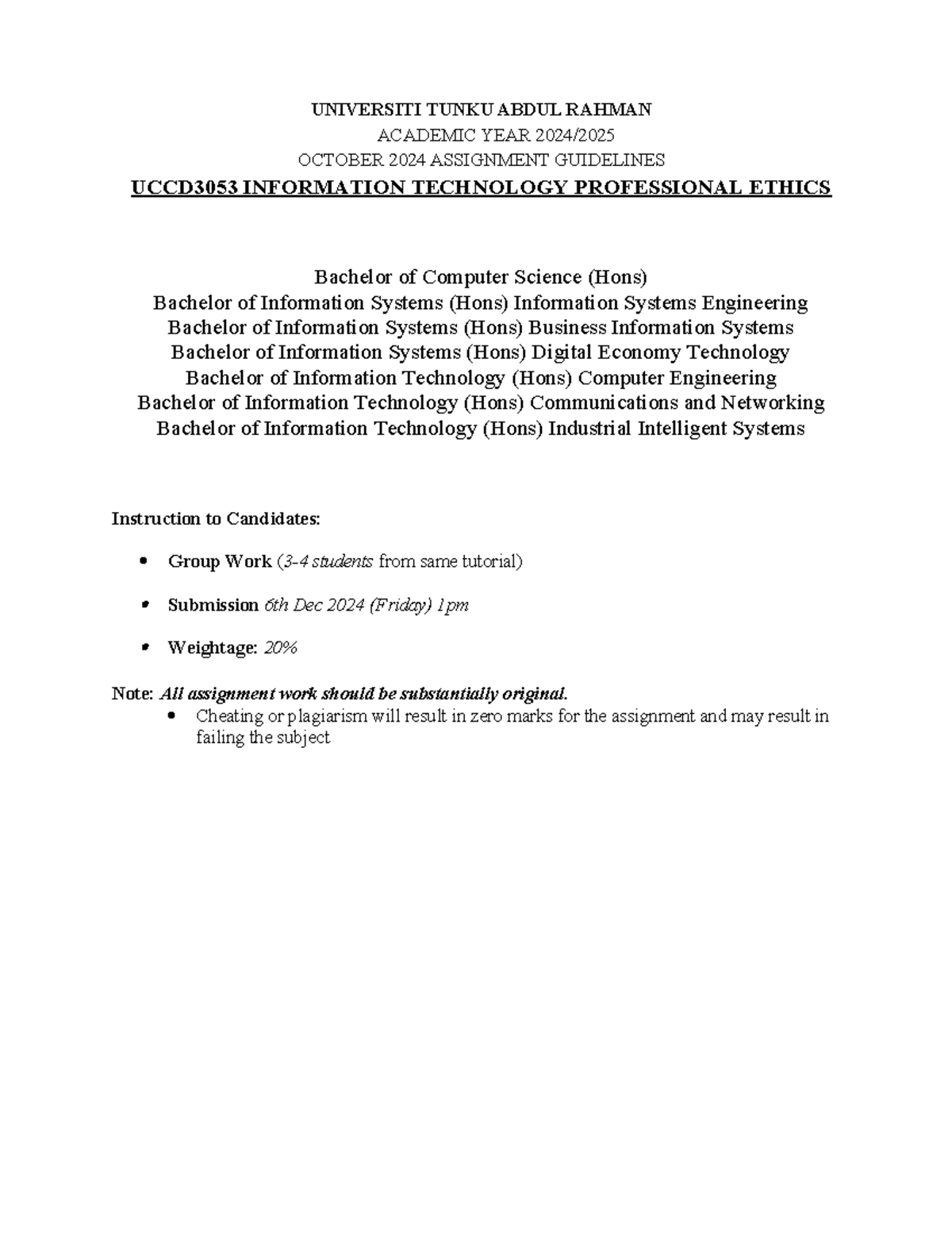 Assignment Guideline - ... - UNIVERSITI TUNKU ABDUL RAHMAN ACADEMIC YEAR 2024/ OCTOBER 2024 ...