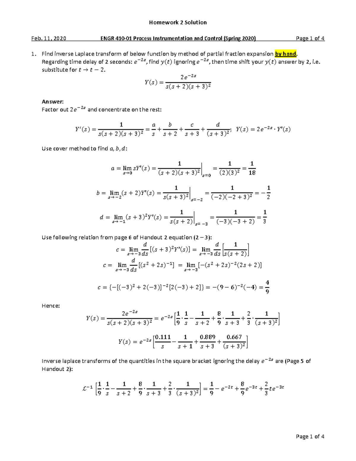 2020-02-11 ENGR 410-01 Solution Homework 2 - Warning: TT: undefined function: 32 Warning: TT ...