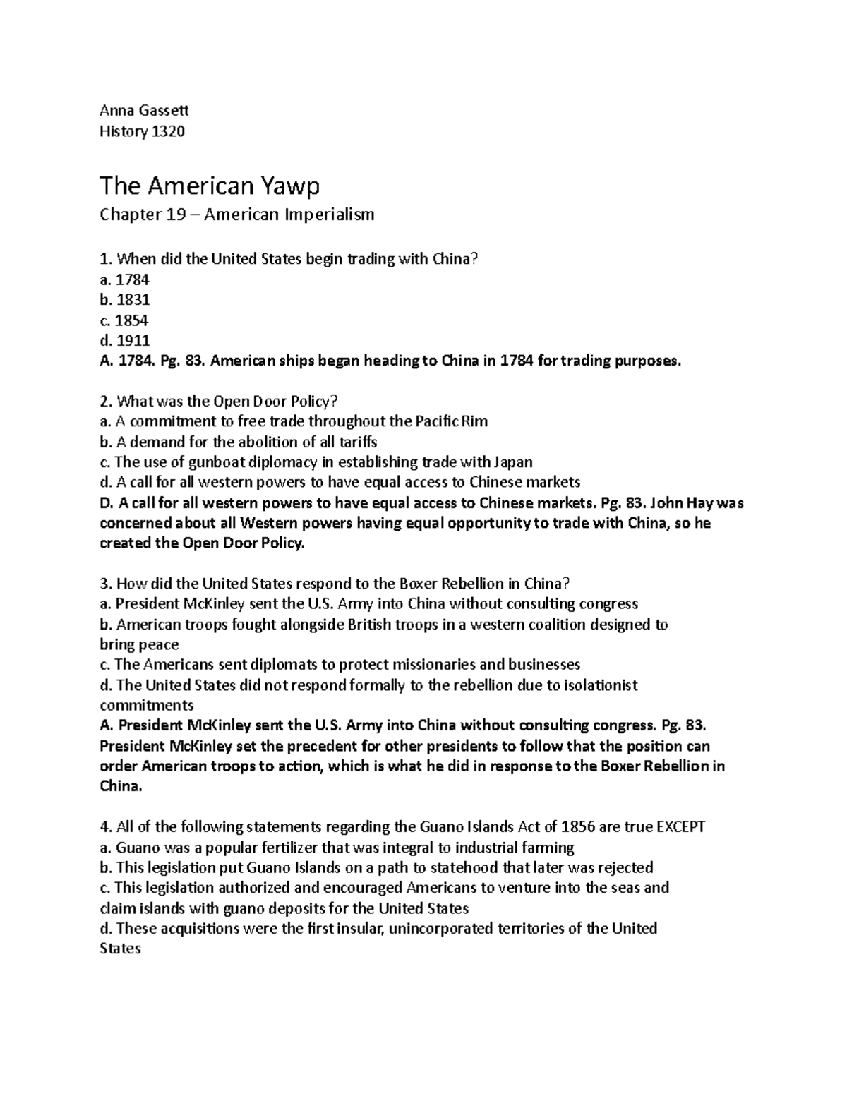 Chapter 19 Review Questions - Anna Gasset History 1320 The American ...