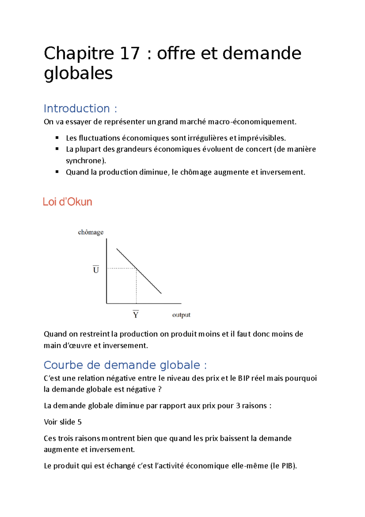 Chapitre 17 Economie - Chapitre 17 : offre et demande globales ...