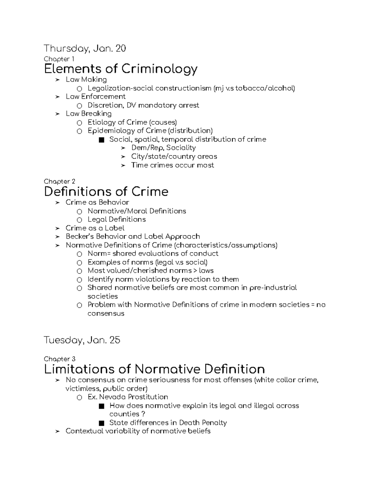 Criminology Notes (Jan. 20 - Feb. 24) - Thursday, Jan. 20 Chapter 1 ...