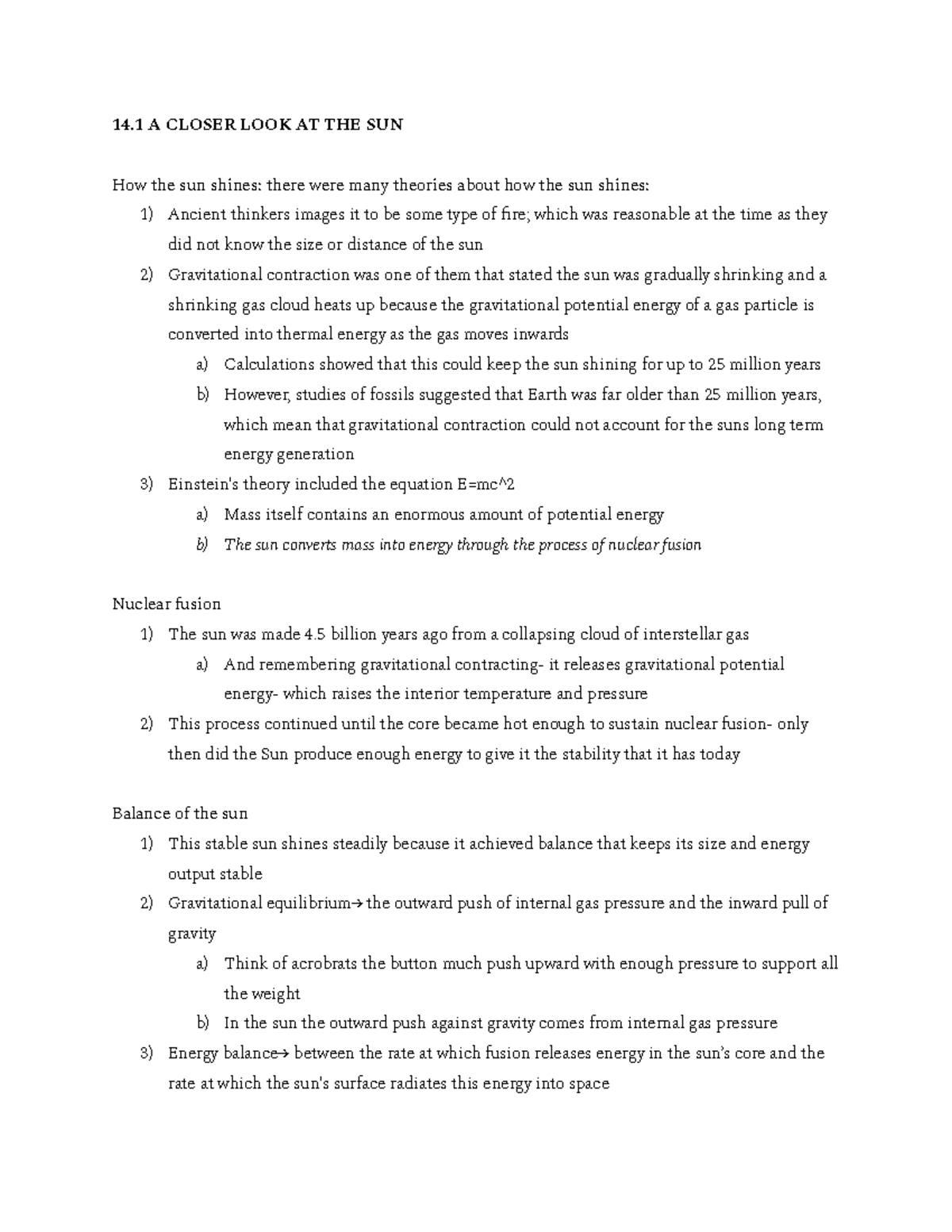 Lecture 10 Textbook - Describes nuclear fusion in the sun, balance in ...