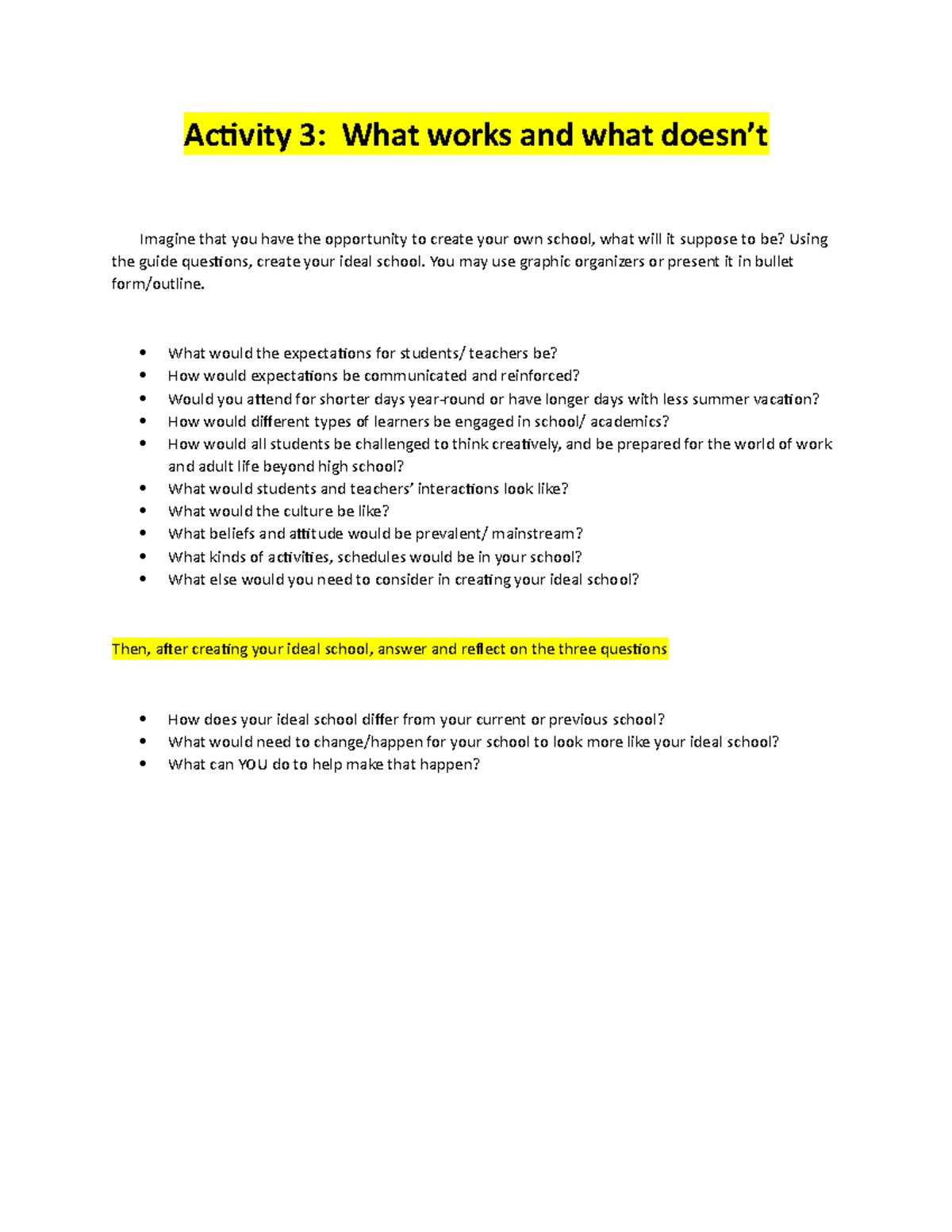 Activity 3 What works and what doesn’t - Activity 3: What works and ...