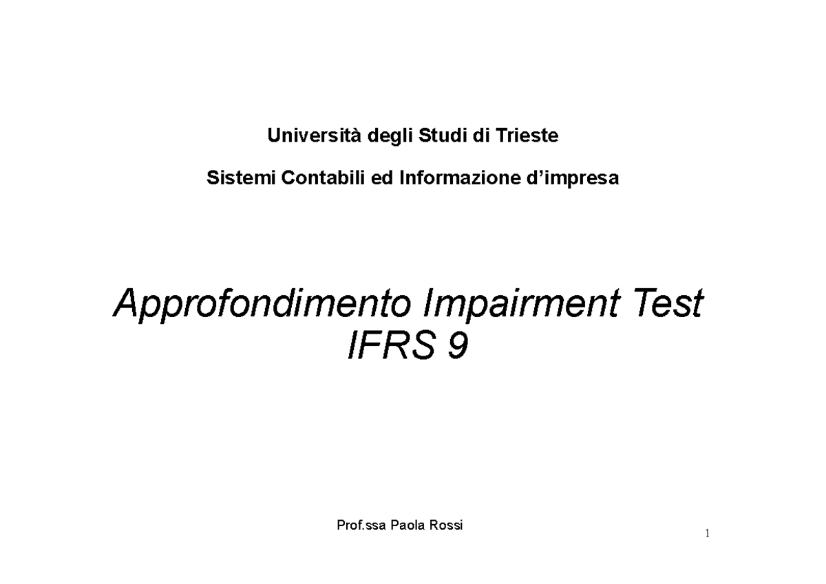 28 - Impairment Test IFRS 9 - Università degli Studi di Trieste Sistemi ...