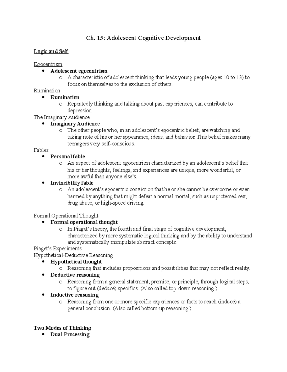 Ch. 15 Adolescence Cognitive Notes - Ch. 15: Adolescent Cognitive ...