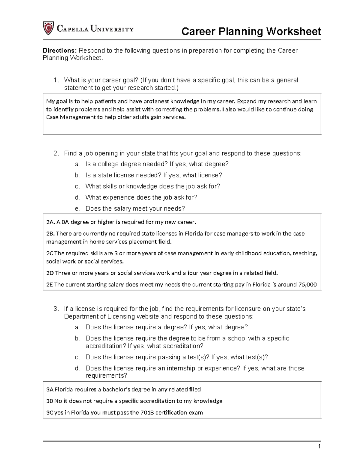 Cf Career Planning Worksheet Renee Henry 4 - Directions: Respond to the ...