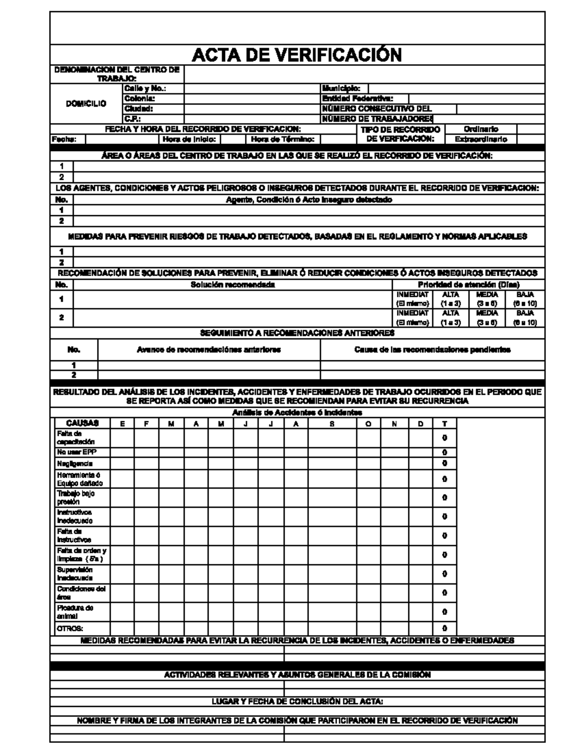 Formato acta recorrido hoja 1 - ACTA DE VERIFICACIÓN DENOMINACION DEL CENTRO DE TRABAJO: Calle y ...