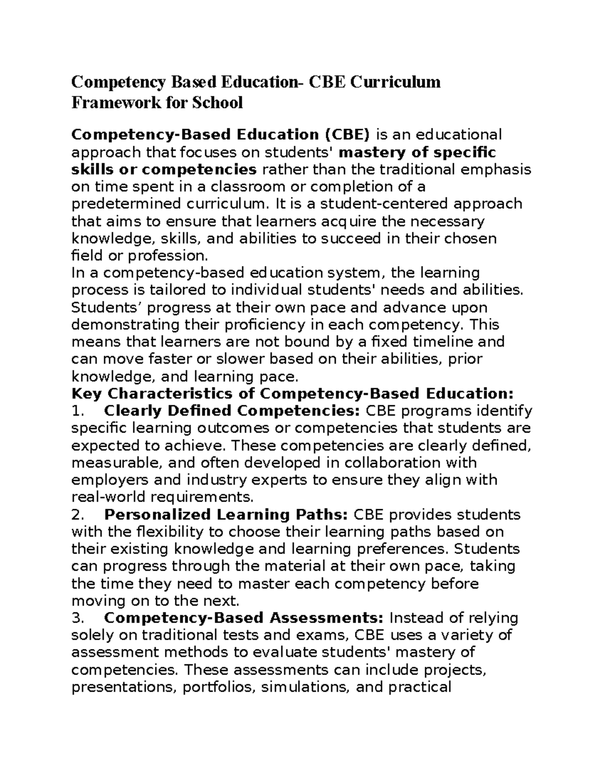 CBE - It is a student-centered approach that aims to ensure that ...