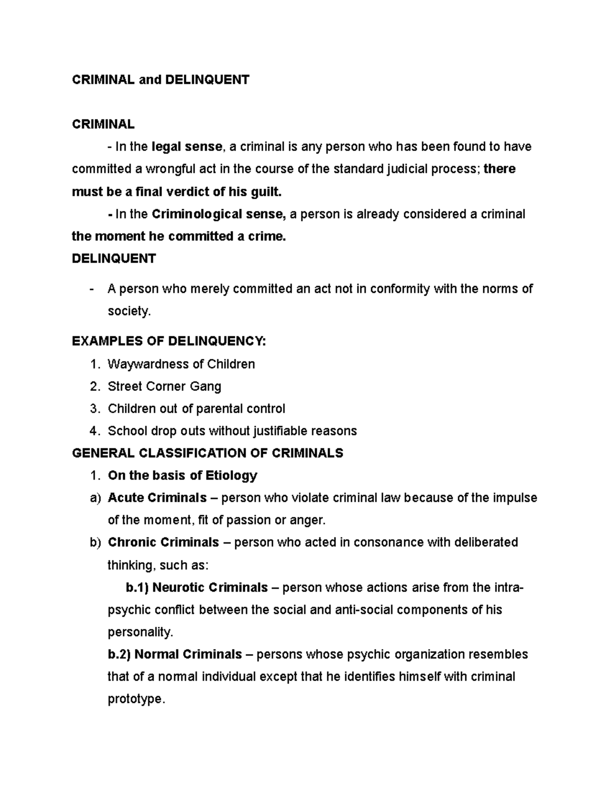 Criminal and Delinquent - CRIMINAL and DELINQUENT CRIMINAL In the legal ...