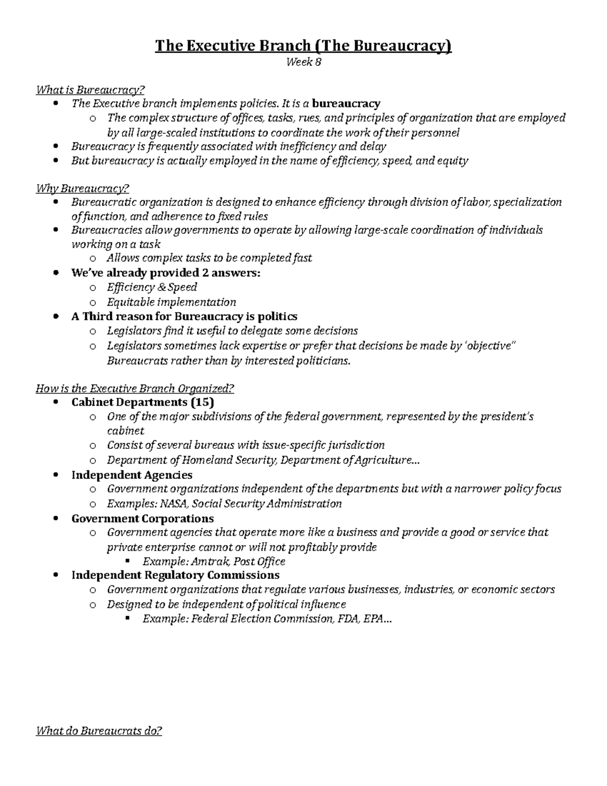 The Executive Branch - Lecture notes 8 - The Executive Branch (The ...