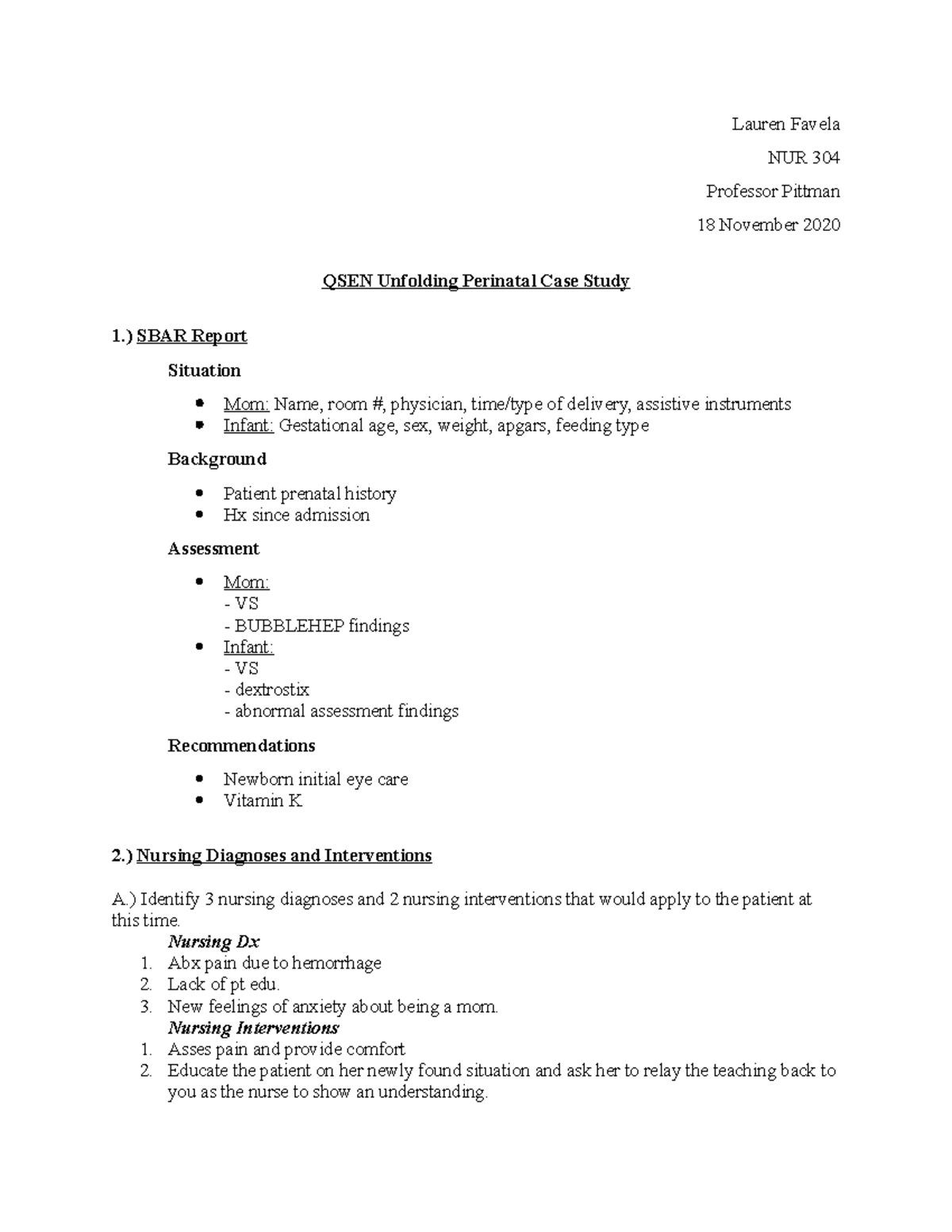 Case study - ';lkjhgfdsa - Lauren Favela NUR 304 Professor Pittman 18 ...