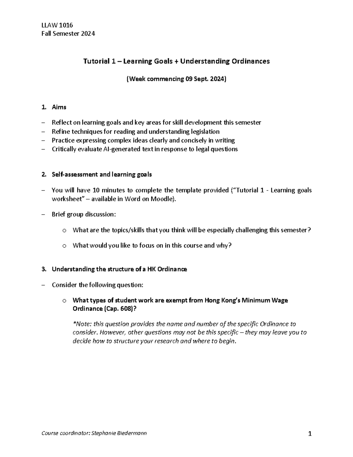 Tutorial 1 student handout week of 09 Sept 2024 - LLAW 101 6 Fall ...
