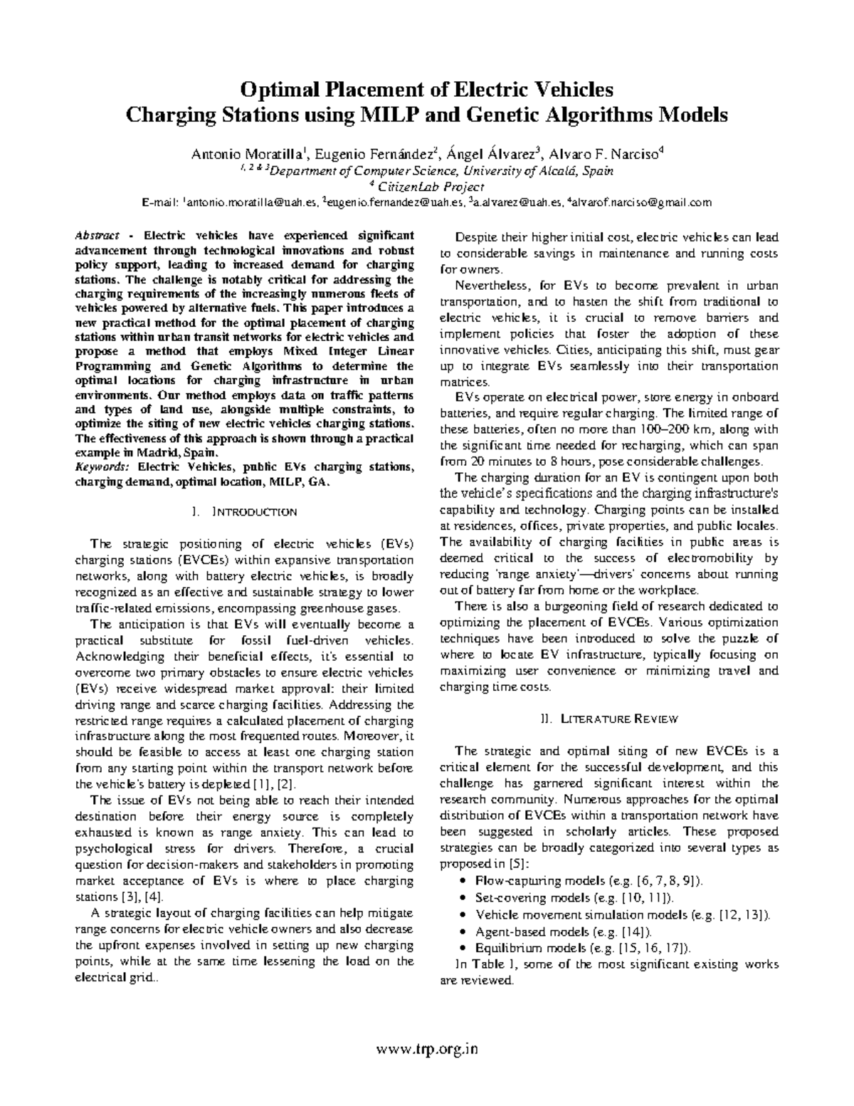 Optimal Placement of Electric Vehicles v2 - Optimal Placement of ...