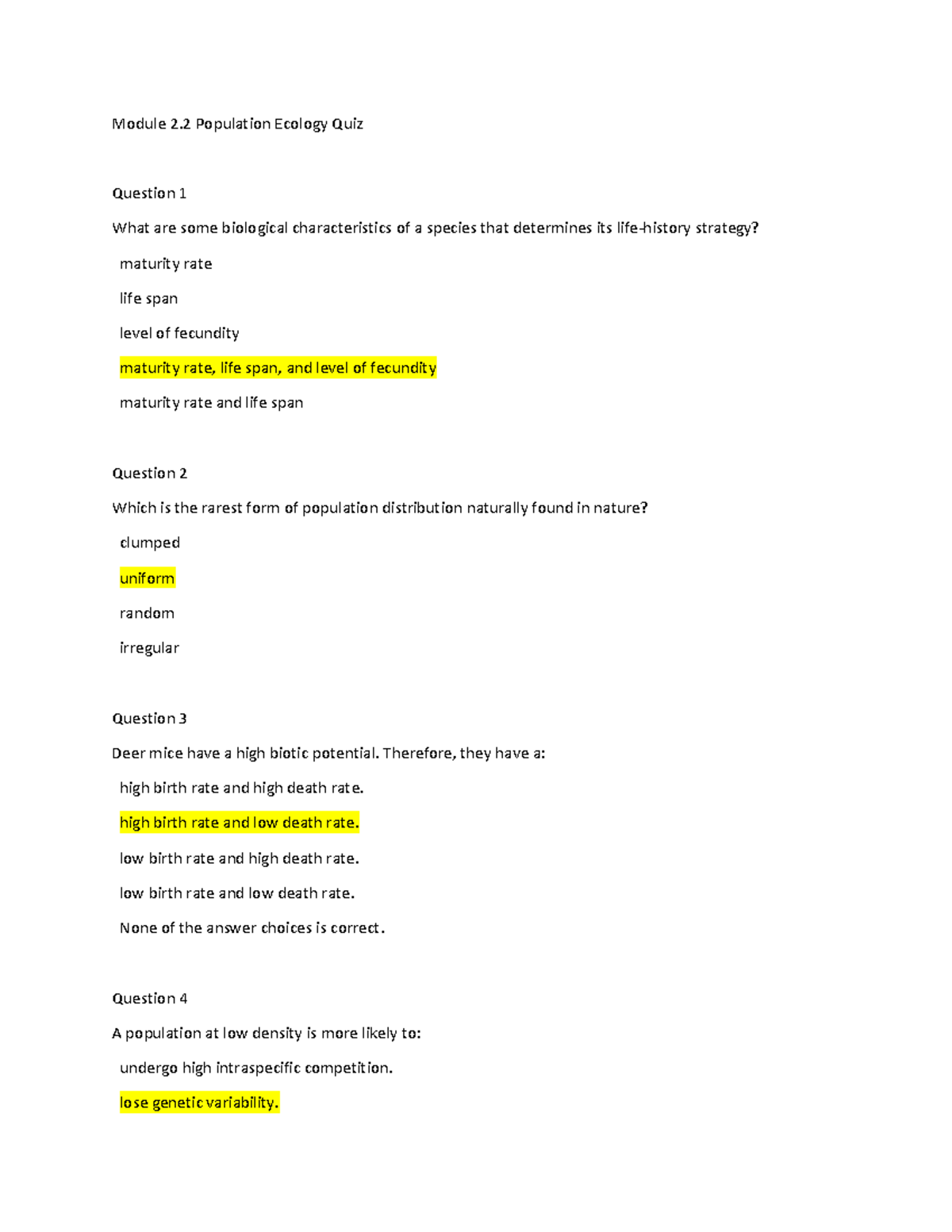 Module 2.2 Population Ecology Quiz - Module 2 Population Ecology Quiz ...