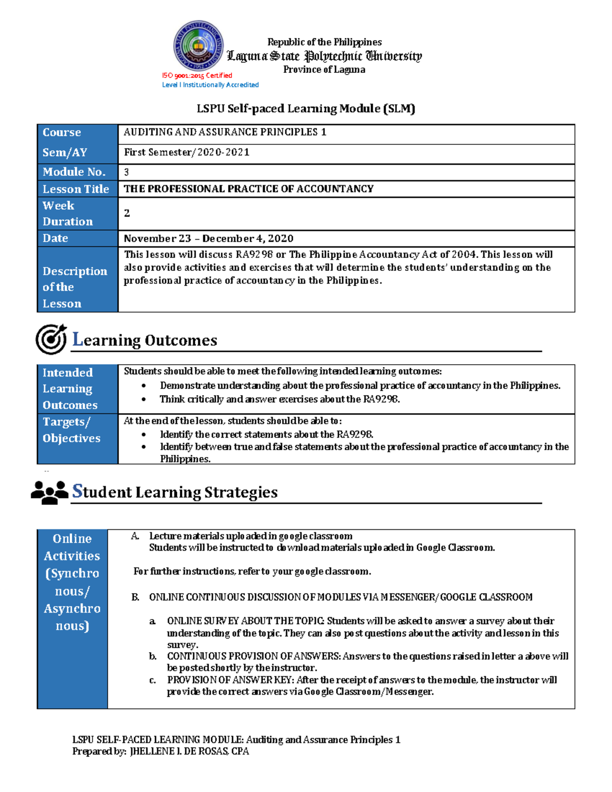 PRE1 SELF- Paced Learning Module 3 - ISO 9001:2015 Certified Level I ...