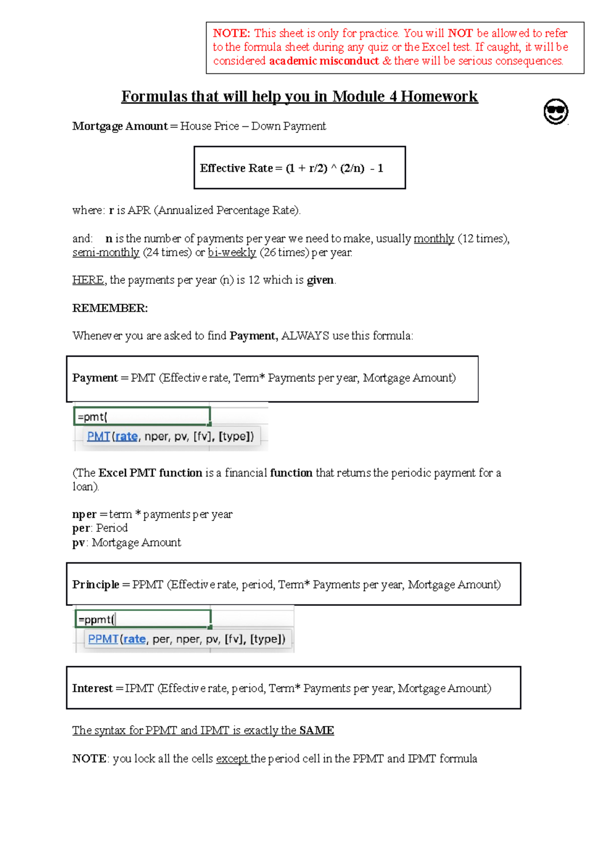 Module 4 Homework Formula Sheet - Formulas that will help you in Module ...