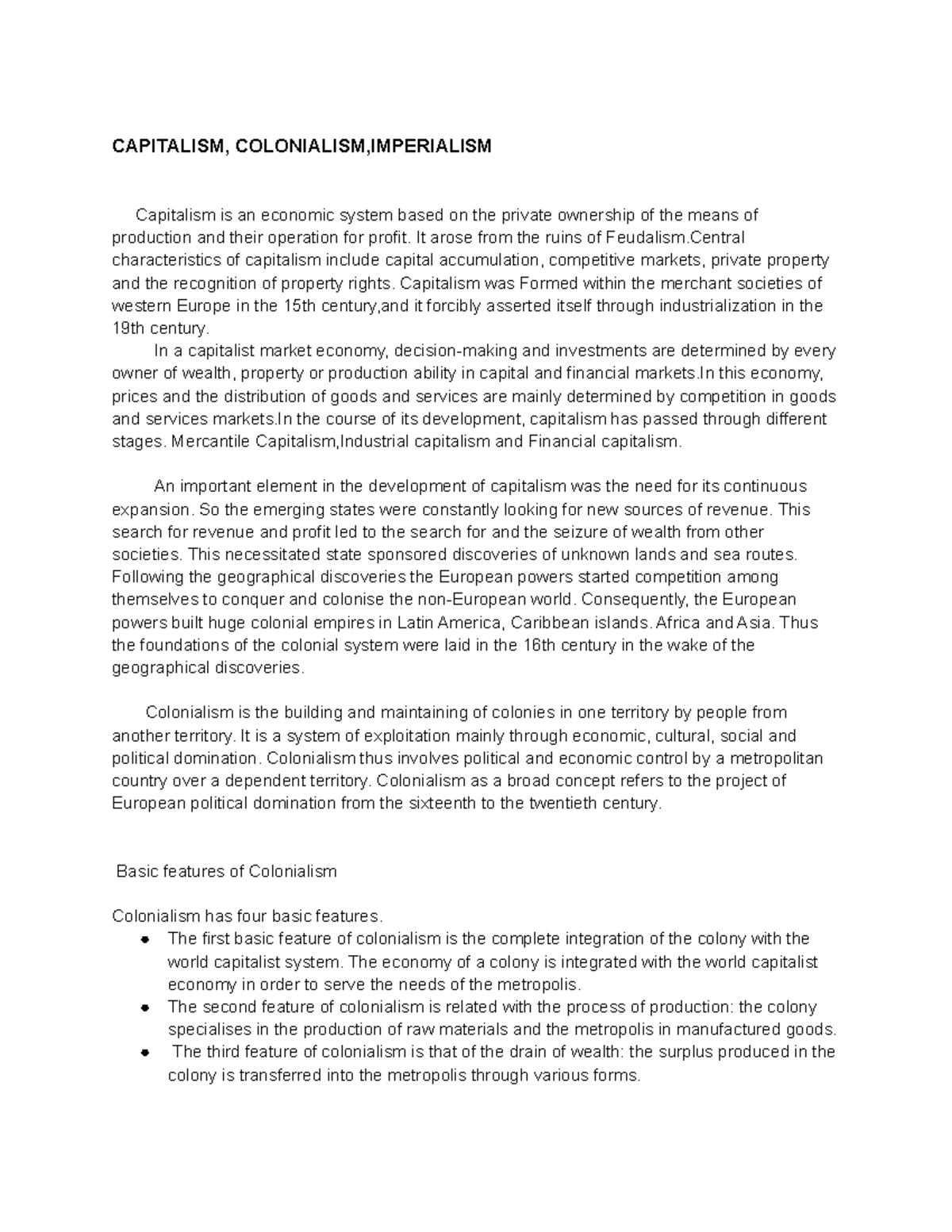 Capitalism - It's a lecture notes - CAPITALISM, COLONIALISM,IMPERIALISM ...