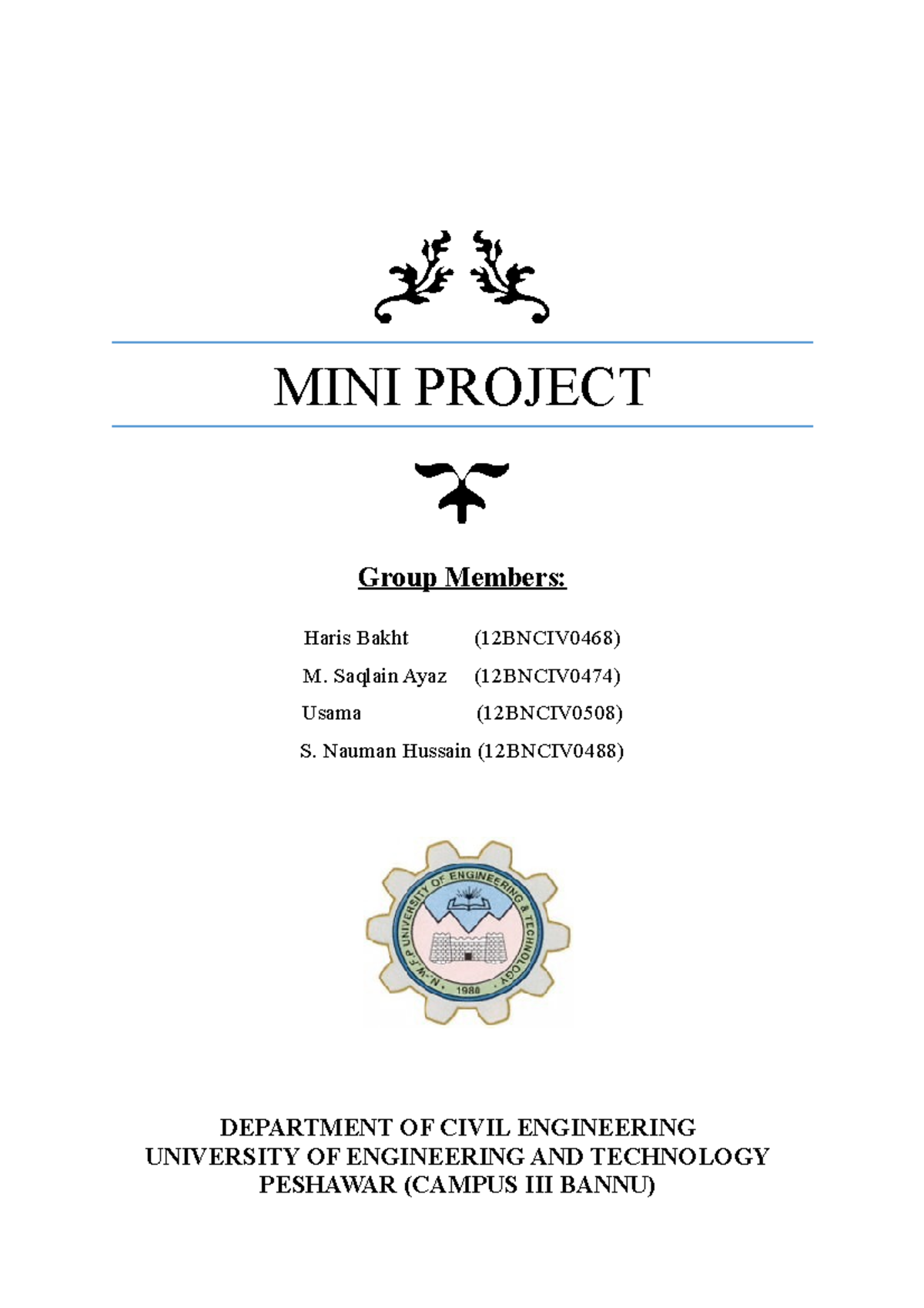Saqlain Mini Project assignment on Dams - MINI PROJECT Group Members: Haris Bakht (12BNCIV0468 ...