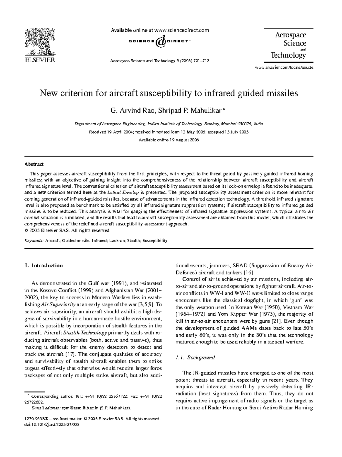 Rao2005 - Aircraft Plume Infrared Signature in Nonafterburning Mode ...