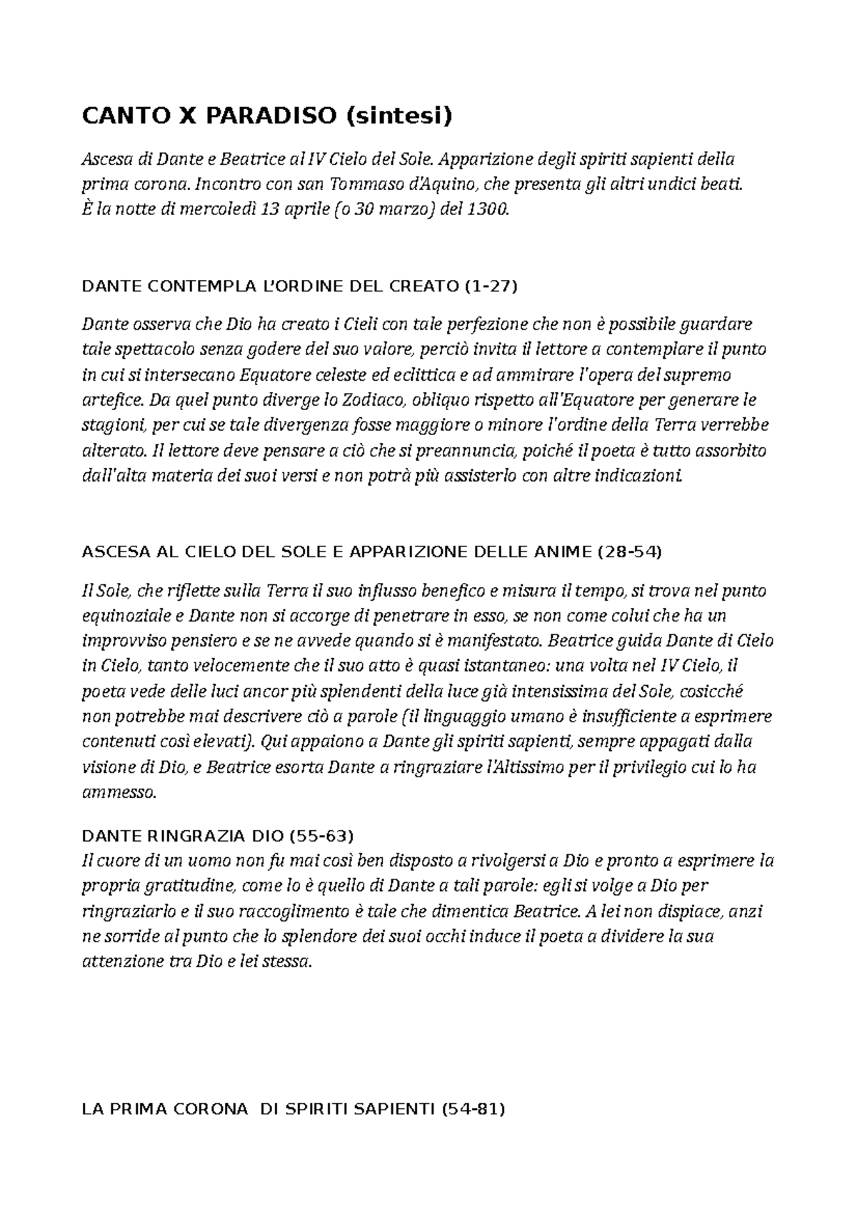 Canto X Paradiso - CANTO X PARADISO (sintesi) Ascesa di Dante e ...