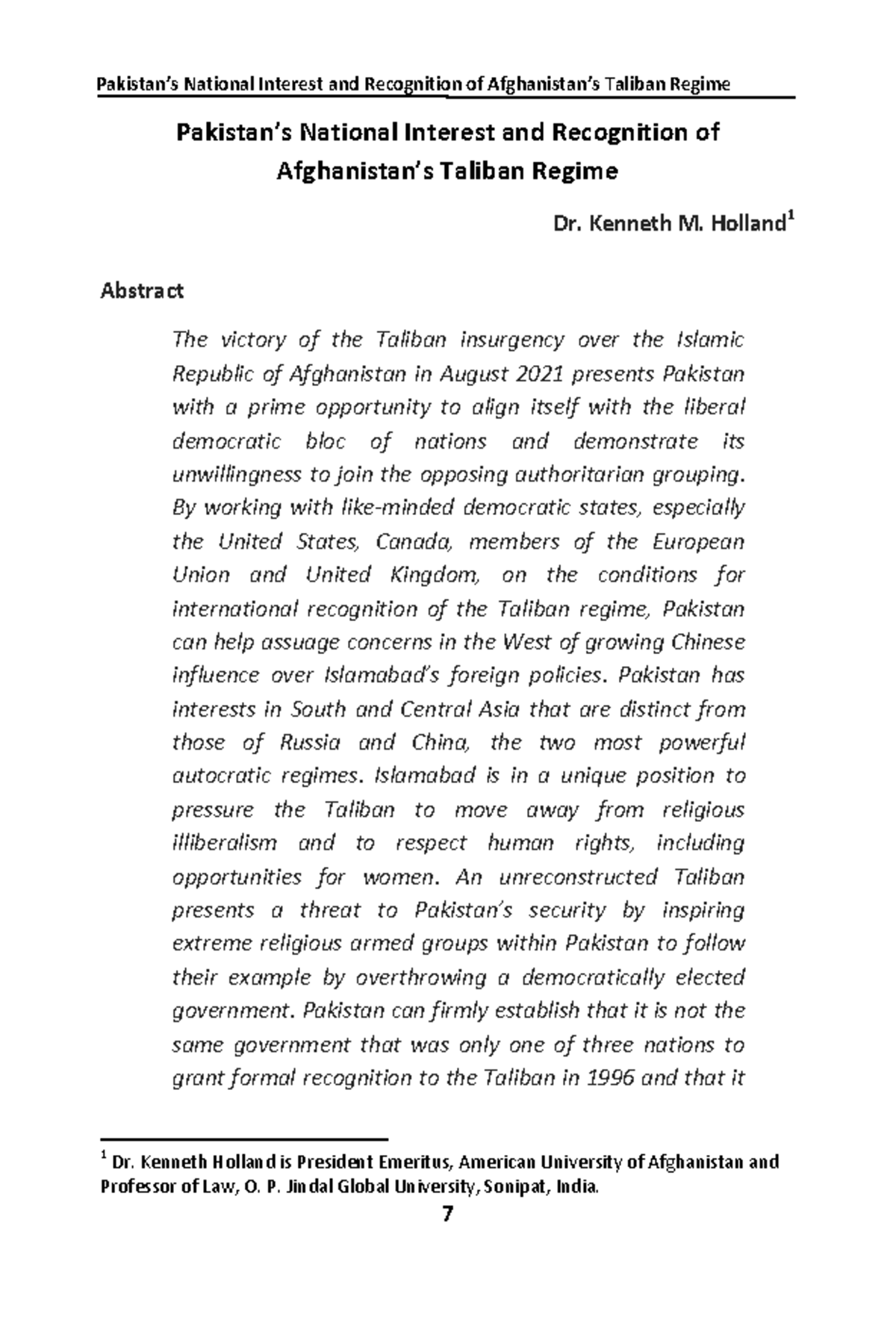 Pakistan’s National Interest and Recognition of afghanistan Taliban ...