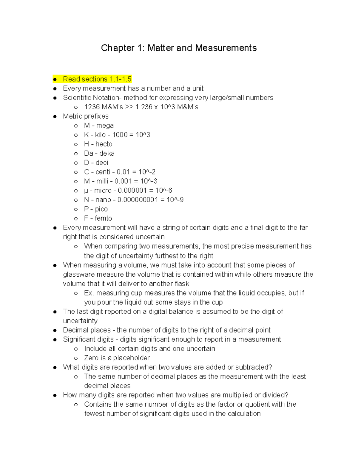 Chem 1120 - Chapter 1 - Chapter 1: Matter and Measurements Read ...