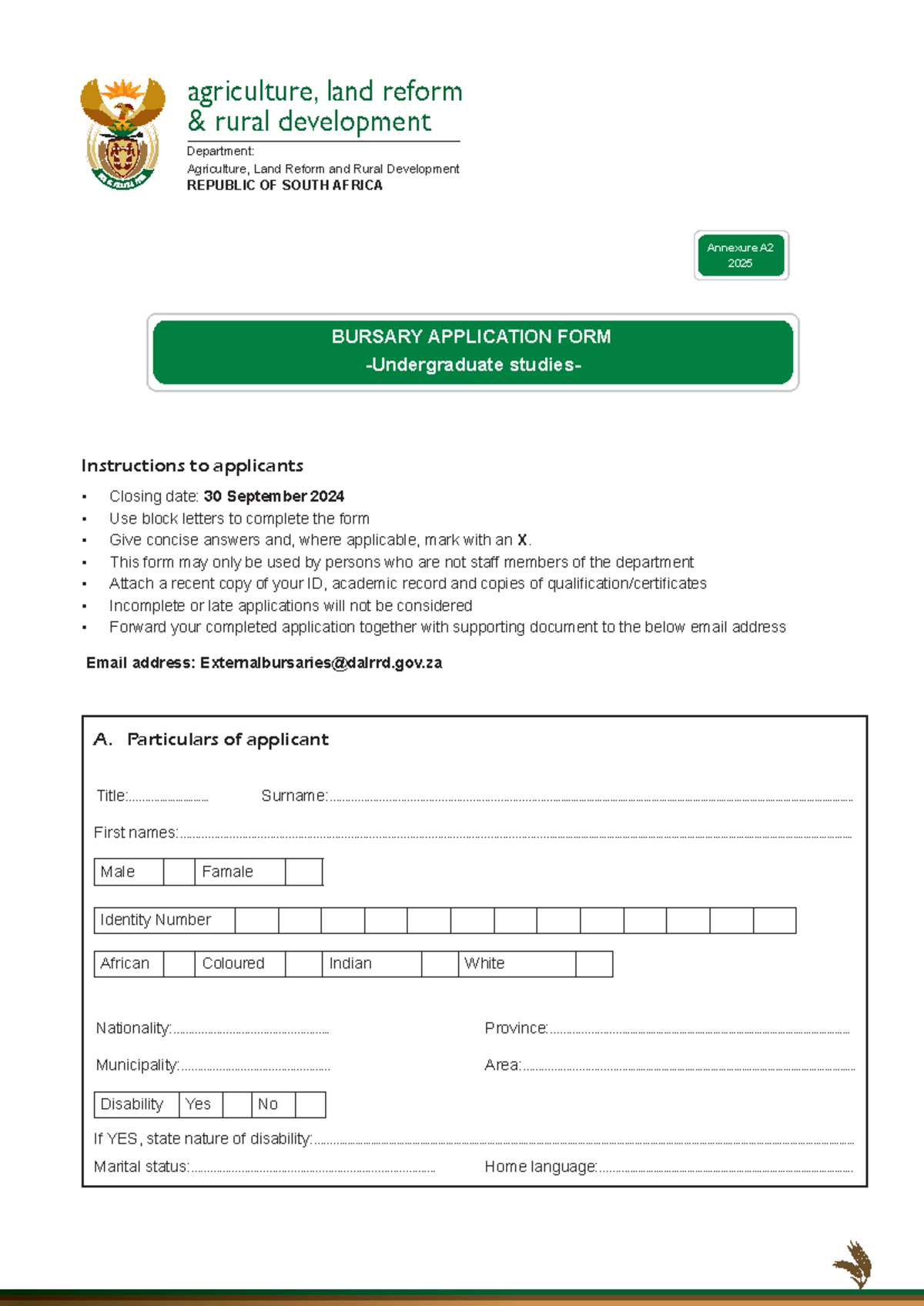 Full-time-undergraduate application-form-2025 - agriculture, land ...