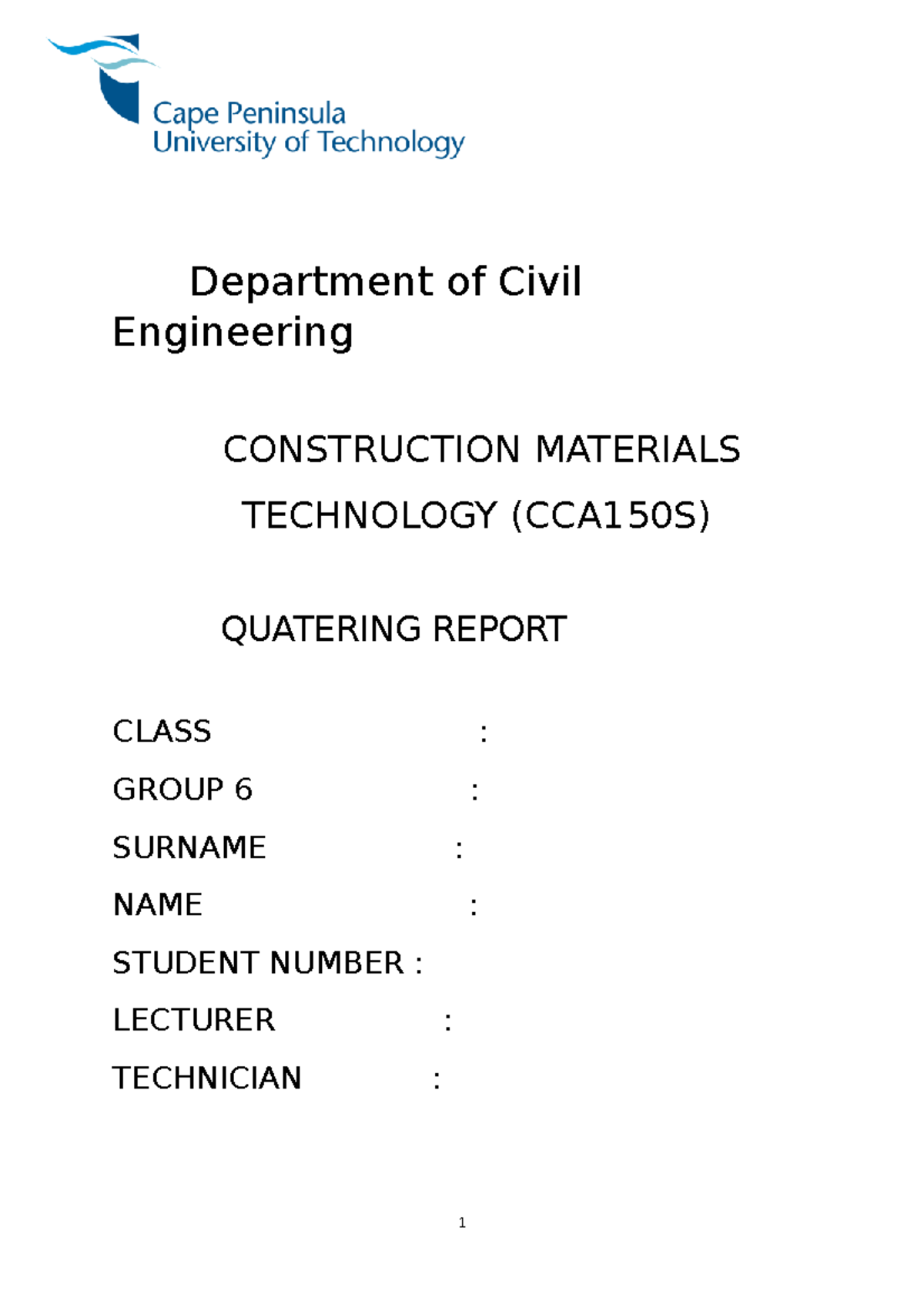 Quatering - Department of Civil Engineering CONSTRUCTION MATERIALS ...