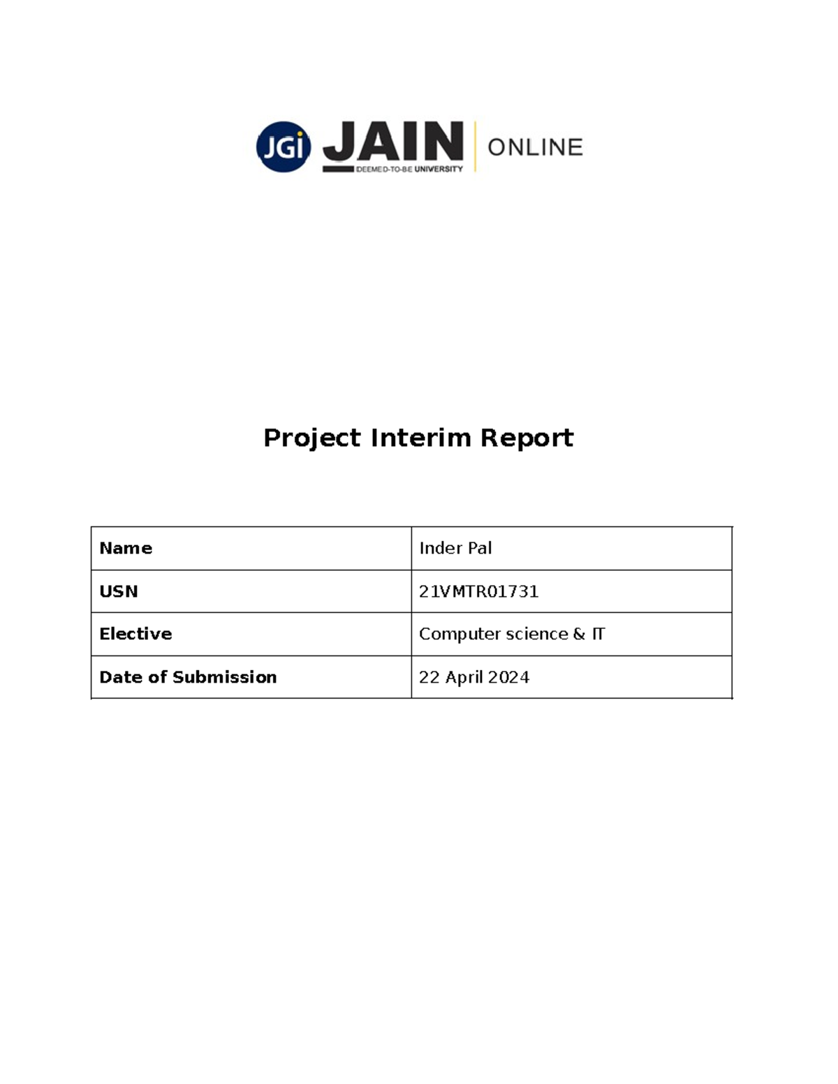 Project Interim Report Template - Msc. Computer science and IT ...