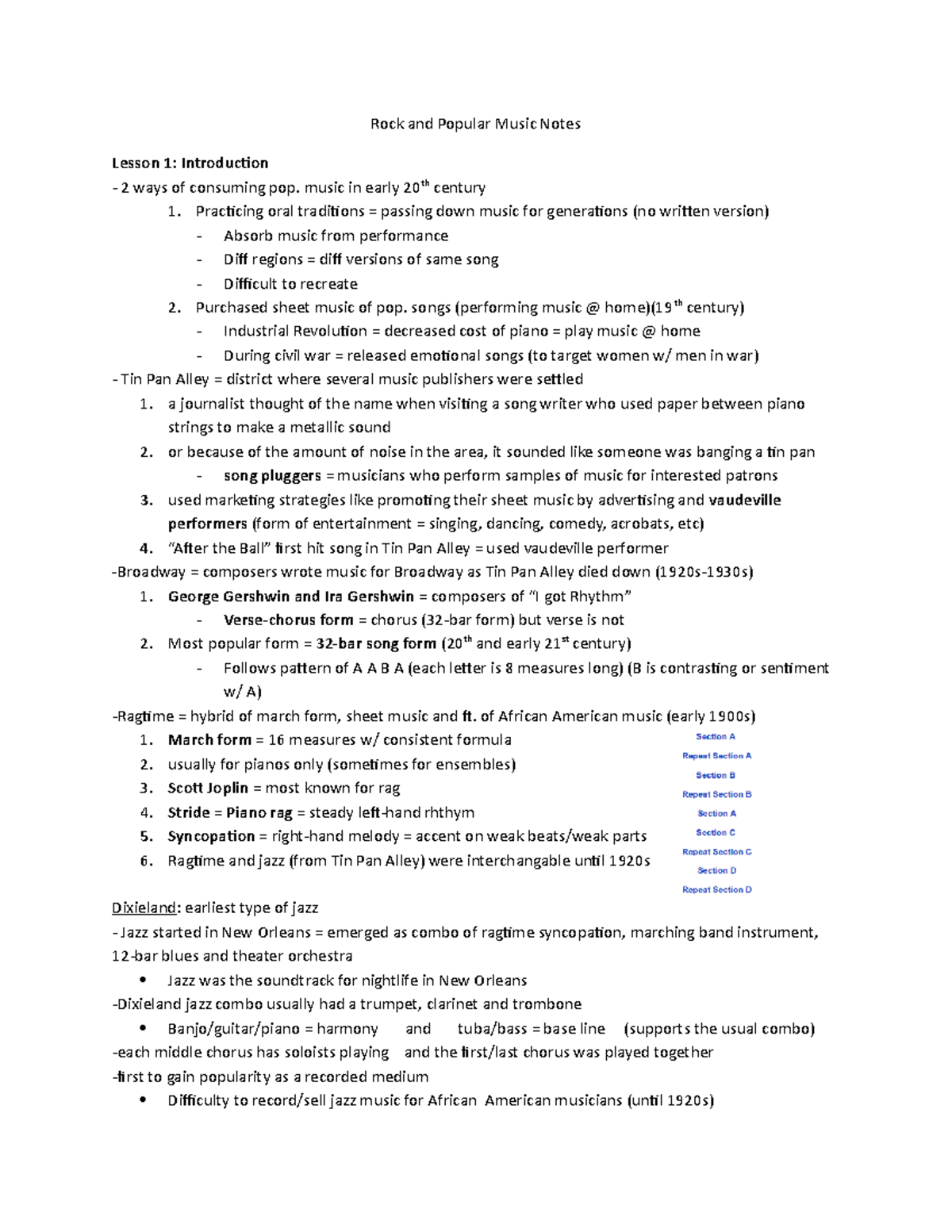 Rock and Popular Music Notes - Rock and Popular Music Notes Lesson 1 ...