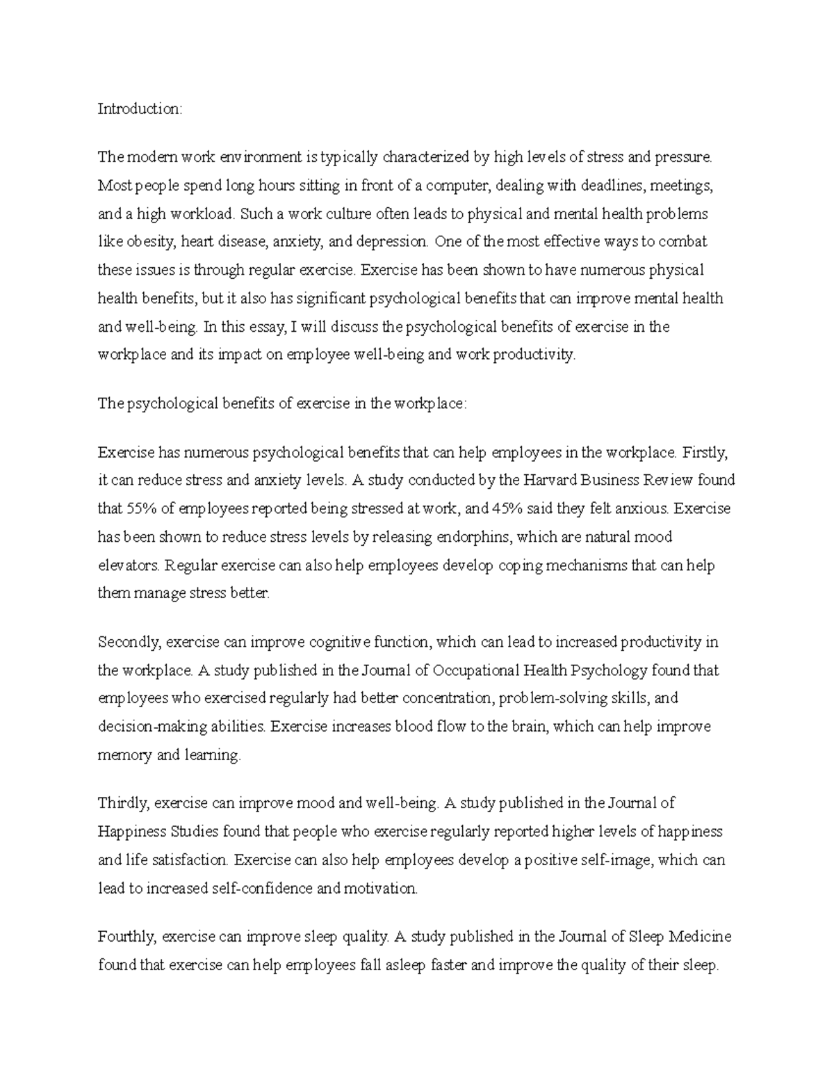 Title The Psychological Benefits of Exercise in the Workplace ...