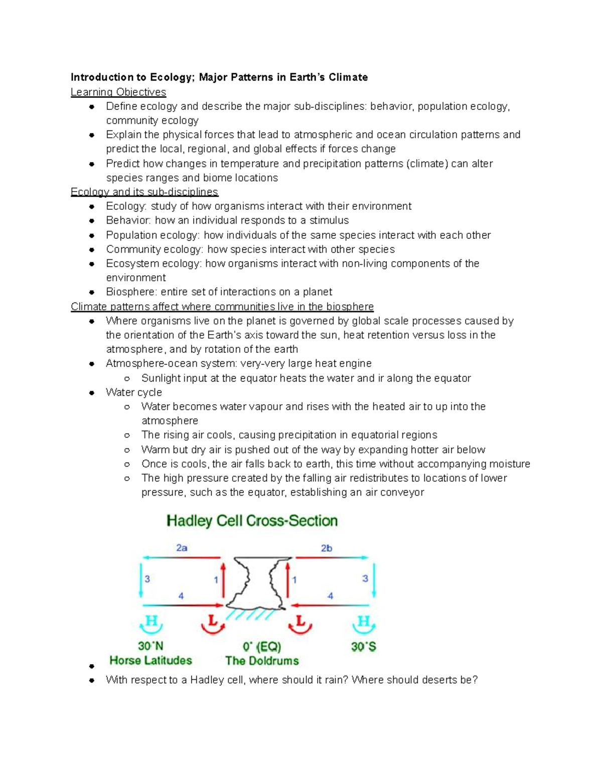 Web Notes Merged - Introduction to Ecology; Major Patterns in Earth’s ...