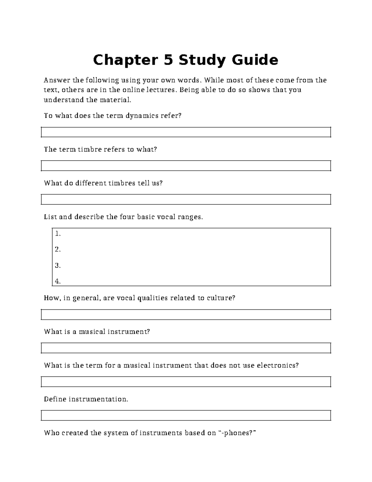Chapter 5 Study Guide - Chapter 5 Study Guide Answer the following using your own words. While ...
