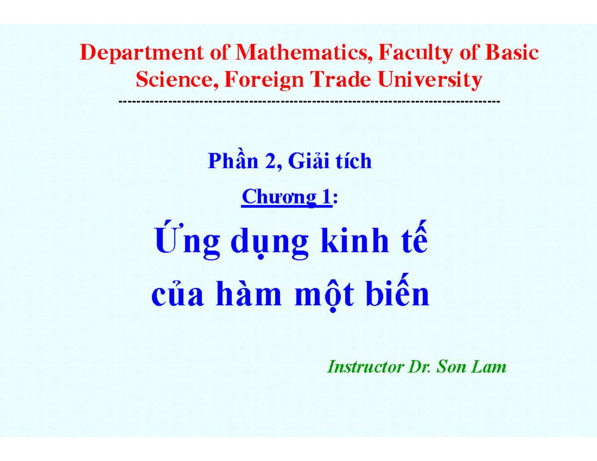 Đạo hàm và ứng dụng kinh tế - Department of Mathematics, Faculty of ...