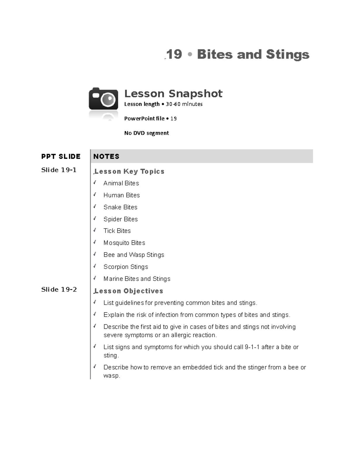 Notes chapter 19 - December course Dr. Dean - 5B 19 • Bites and Stings ...