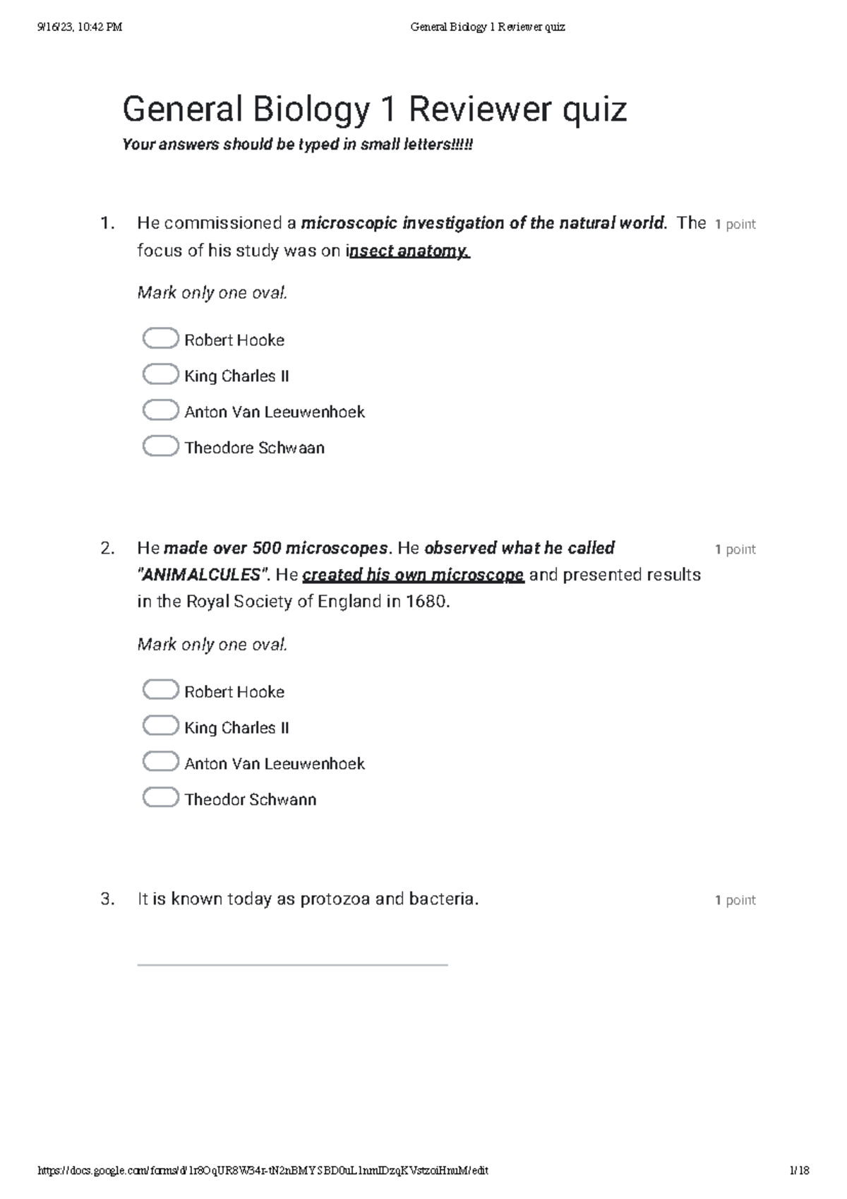 General Biology 1 Reviewer quiz - Google Forms - - Studocu