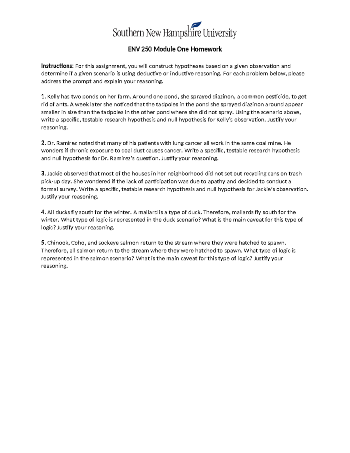 ENV 250 Module One Homework - ENV 250 Module One Homework Instructions ...