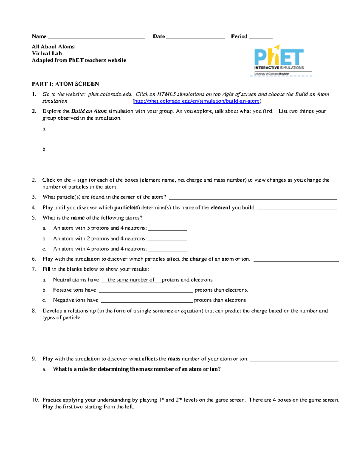 Virtual Lab- Atoms Simulation - Name ...